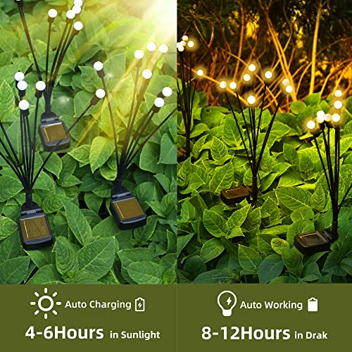 Solar Garden Swing Lights - 8 LED Outdoor Firefly Lights, Waterproof Path Lights, Sway with The Wind, for Yard Pathway Landscape Decor, Warm Yellow (2 Pack)