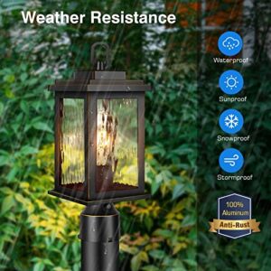 VIANIS Dusk to Dawn Outdoor Post Light with Pier Mount Base, Waterproof Lamp Post Light Fixture, Black Aluminum 3-inch Exterior Post Lamp with Tempered Glass for Driveway, Backyard, Patio, Garden