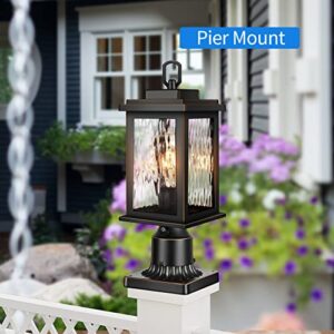 VIANIS Dusk to Dawn Outdoor Post Light with Pier Mount Base, Waterproof Lamp Post Light Fixture, Black Aluminum 3-inch Exterior Post Lamp with Tempered Glass for Driveway, Backyard, Patio, Garden