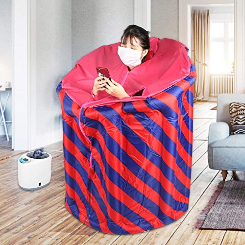 Garden supplies 2L Sauna Steamer Machine with Folding Inflatable Home Sauna Box Red Blue Stripe for Home SPA(RvSky)