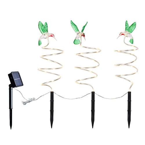 Solar Hummingbird Garden Stake Lights Set of 3, Solar Powered 45 LED Spiral Tree Hummingbird Figurines Decorative Landscape Lighting with 8 Lighting Modes for Path, Yard, Lawn, Halloween, Christmas