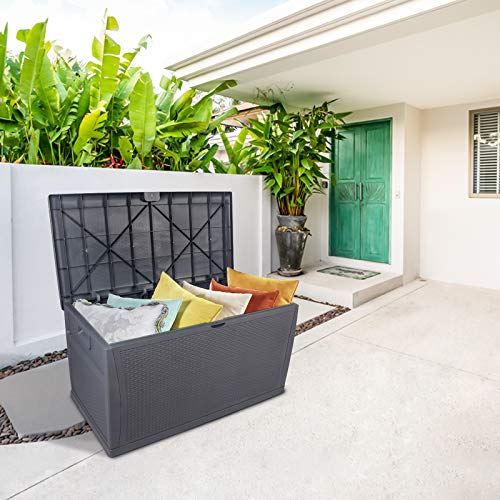 120 Gallon Outdoor Storage Deck Box Large Resin Patio Storage for Outdoor Pillows Garden Tools and Pool Supplies Waterproof, Lockable