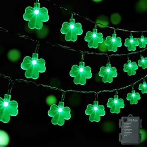 waterglide 1 pack st. patricks day shamrocks lights, 50 led outdoor decorative string lights, battery operated lucky clover light, 8 lighting modes & timer, waterproof for party garden home decor