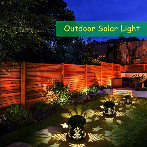 Lixada Outdoor Lighting Solar Powered LEDs Lawn Light Hollowed-Out Pineapple Design Hanging Landscape Decoration Lamp for Patio Garden Courtyard Pathway