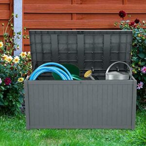 container indoor outdoor storage shed bin organizer box all weather uv, entryway chest garden backyard patio pool deck