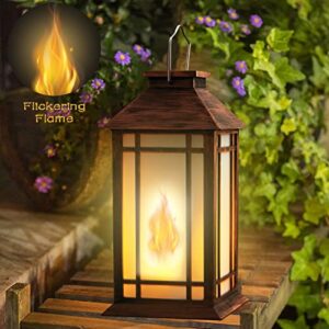 11″ solar lantern outdoor garden hanging lanterns waterproof led vintage flickering flame lanterns for patio, table, party.