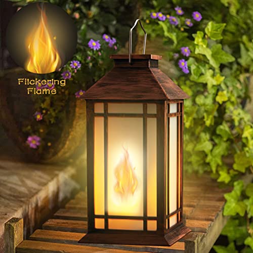 11" Solar Lantern Outdoor Garden Hanging Lanterns Waterproof LED Vintage Flickering Flame Lanterns for Patio, Table, Party.