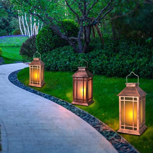 11" Solar Lantern Outdoor Garden Hanging Lanterns Waterproof LED Vintage Flickering Flame Lanterns for Patio, Table, Party.