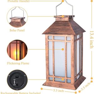 11" Solar Lantern Outdoor Garden Hanging Lanterns Waterproof LED Vintage Flickering Flame Lanterns for Patio, Table, Party.