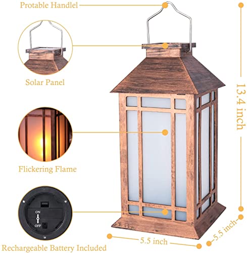 11" Solar Lantern Outdoor Garden Hanging Lanterns Waterproof LED Vintage Flickering Flame Lanterns for Patio, Table, Party.