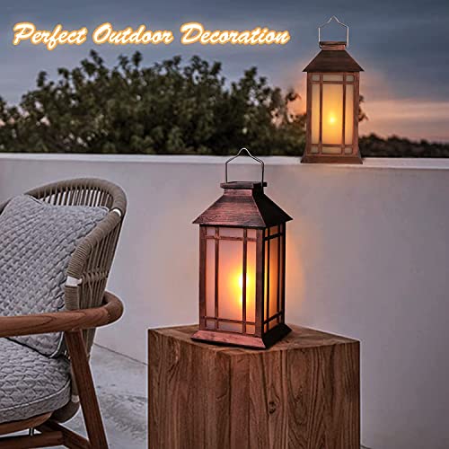 11" Solar Lantern Outdoor Garden Hanging Lanterns Waterproof LED Vintage Flickering Flame Lanterns for Patio, Table, Party.