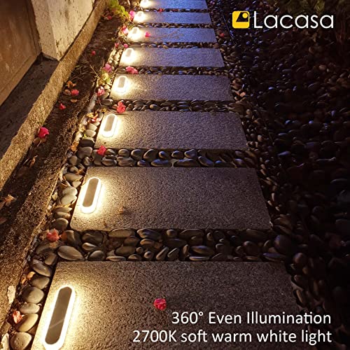 Lacasa Solar Deck Lights, 4 Pack 40LM Solar Powered Step Lights, LED Dock Lights Warm White 2700K Outdoor In-Ground Lights IP68 Waterproof Auto ON/Off for Garden Stairs Driveway Pathway Lighting