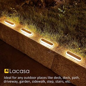 Lacasa Solar Deck Lights, 4 Pack 40LM Solar Powered Step Lights, LED Dock Lights Warm White 2700K Outdoor In-Ground Lights IP68 Waterproof Auto ON/Off for Garden Stairs Driveway Pathway Lighting