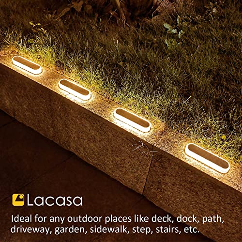 Lacasa Solar Deck Lights, 4 Pack 40LM Solar Powered Step Lights, LED Dock Lights Warm White 2700K Outdoor In-Ground Lights IP68 Waterproof Auto ON/Off for Garden Stairs Driveway Pathway Lighting