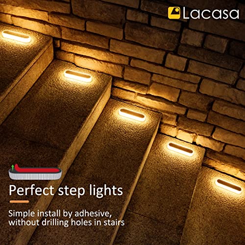 Lacasa Solar Deck Lights, 4 Pack 40LM Solar Powered Step Lights, LED Dock Lights Warm White 2700K Outdoor In-Ground Lights IP68 Waterproof Auto ON/Off for Garden Stairs Driveway Pathway Lighting