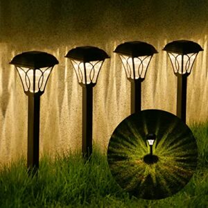 dikeworf solar pathway lights, 12 pack auto on/off solar garden lights outdoor ip44 waterproof solar path lights landscape decoration for walkway yard lawn patio(warm white)