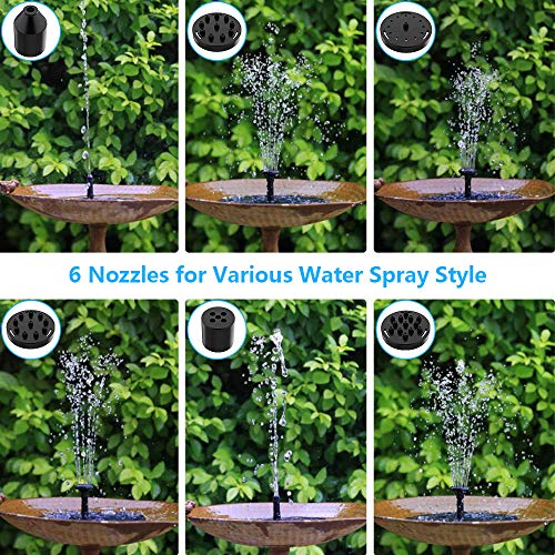 Solar Fountain Pump, SIYIBAEBY 3W Solar Water Pump Fountain Built-in 1200mAh Battery& 6 Nozzles, Floating Water Fountains Pump for Bird Baths, Garden, Fish Tank, Pond, Pool, Aquarium, Patio Outdoor