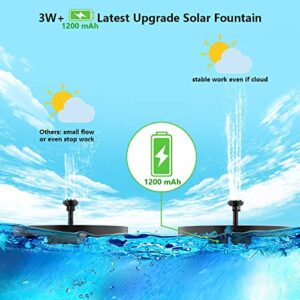 Solar Fountain Pump, SIYIBAEBY 3W Solar Water Pump Fountain Built-in 1200mAh Battery& 6 Nozzles, Floating Water Fountains Pump for Bird Baths, Garden, Fish Tank, Pond, Pool, Aquarium, Patio Outdoor