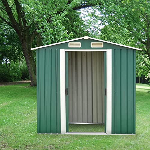 Outdoor Garden Metal Shed 6' X 4' Storage Shed Utility Tool Backyard Lawn Green w/Door