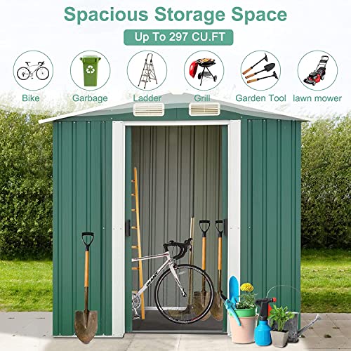 Outdoor Garden Metal Shed 6' X 4' Storage Shed Utility Tool Backyard Lawn Green w/Door