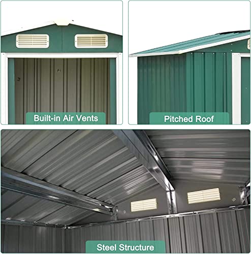 Outdoor Garden Metal Shed 6' X 4' Storage Shed Utility Tool Backyard Lawn Green w/Door