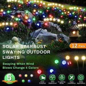 12 Pieces 6 LED Colorful Solar Powered Firefly Lights Solar Lights Outdoor Waterproof Twinkling Mode Firefly Garden Lights for Garden Patio Yard Flowerbed Parties (Colorful and Warm Light, 6 LED)