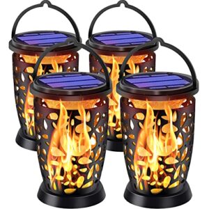 ollivage upgrade hanging solar lanterns outdoor flickering flame solar torches lights waterproof landscape lighting solar powered led flame umbrella lights for garden patio yard pathway deck, 4p