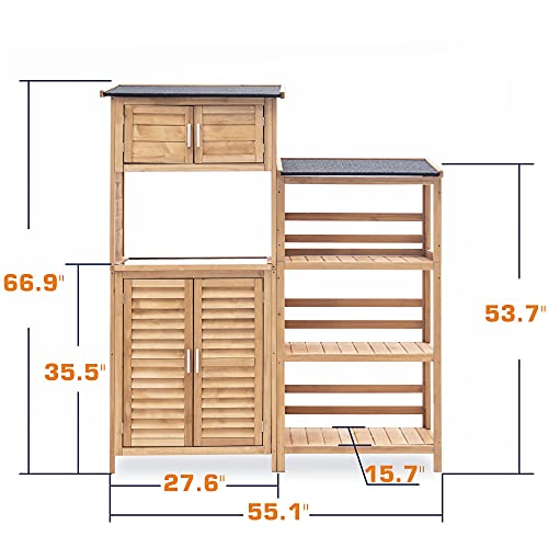 MCombo Outdoor Storage Cabinet, Wood Garden Shed Combination, Garden Tool Storage Shed, Fir Wood Plant Shelf for Outside and Yard 2444 (Natural)