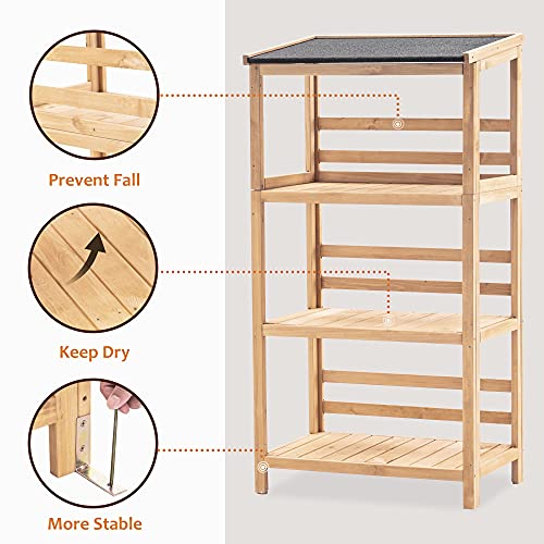 MCombo Outdoor Storage Cabinet, Wood Garden Shed Combination, Garden Tool Storage Shed, Fir Wood Plant Shelf for Outside and Yard 2444 (Natural)