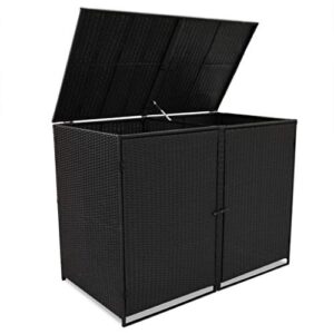 festnight outdoor double waste bin shed patio garden storage shed poly rattan black