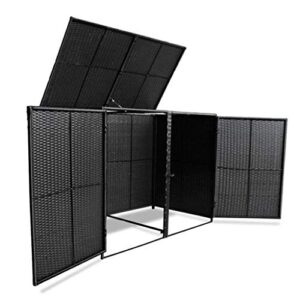 Festnight Outdoor Double Waste Bin Shed Patio Garden Storage Shed Poly Rattan Black