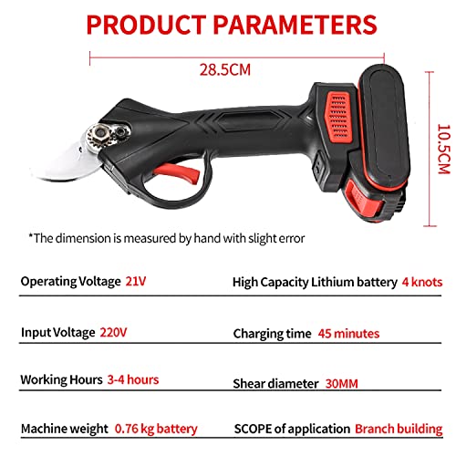 Cordless Electric Pruning Shears, Tree Branch Pruner with 2 PCS Rechargeable 2 Ah Lithium Battery - 30mm (1.2inch) Cutting Diameter