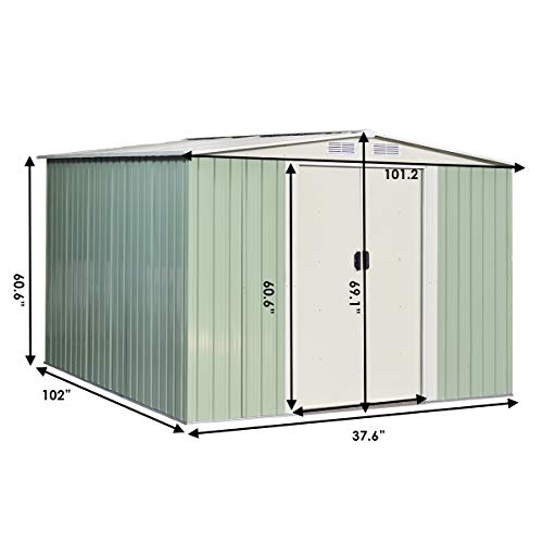 Goplus® Galvanized Steel Outdoor Storage Shed 8.5X 8.5Ft Heavy Duty Tool House W/Sliding Door for Garden Lawn(Light Green)