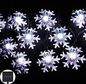 inngree solar christmas string lights outdoor waterproof 30 led 20feet solar snowflake christmas fairy lights decorations with 8 lighting modes for garden patio yard porch wedding party decor(white)