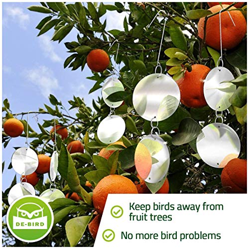 De-Bird Bundle Includes: Scare Tape - Reflective Tape and 8 pk Reflective Repellent Disks to Keep Away Woodpecker, Pigeons, and Protect Plants & Fruit Trees