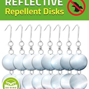 De-Bird Bundle Includes: Scare Tape - Reflective Tape and 8 pk Reflective Repellent Disks to Keep Away Woodpecker, Pigeons, and Protect Plants & Fruit Trees