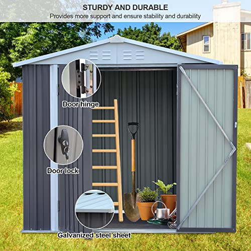 6' x 4' Garden Shed Outdoor Storage Shed - Metal Steel Garden Shed with Lockable Doors & Vents, Tool Storage Shed for Backyard, Patio, Lawn (White Roof)