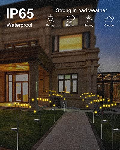 King Ma Solar Garden Lights, 2pcs 8 LED Solar Powered Firefly Lights Outdoor Starburst Swaying Vibrant Awaken Cheerful Yard Lights for Pathway Patio Landscape Decor (Warm White)