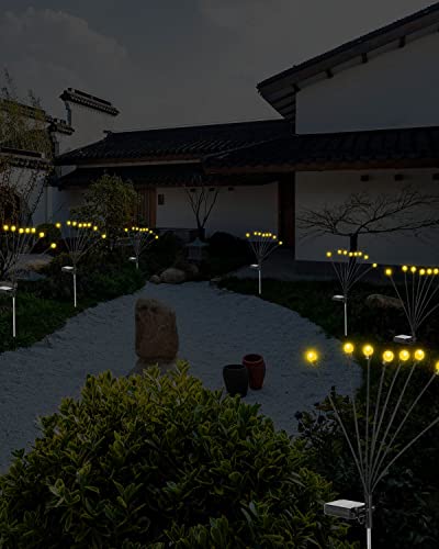 King Ma Solar Garden Lights, 2pcs 8 LED Solar Powered Firefly Lights Outdoor Starburst Swaying Vibrant Awaken Cheerful Yard Lights for Pathway Patio Landscape Decor (Warm White)