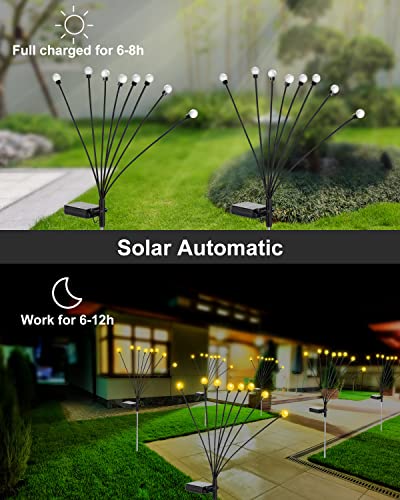 King Ma Solar Garden Lights, 2pcs 8 LED Solar Powered Firefly Lights Outdoor Starburst Swaying Vibrant Awaken Cheerful Yard Lights for Pathway Patio Landscape Decor (Warm White)