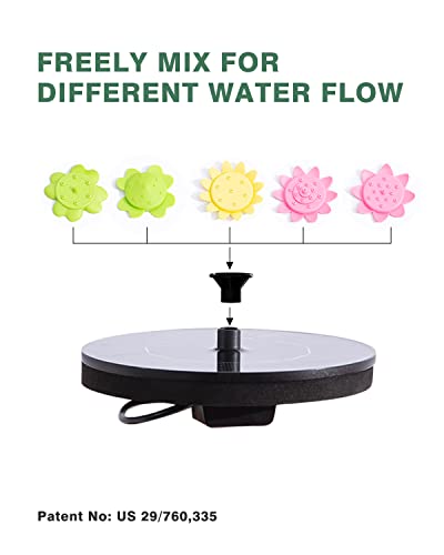 Xinhong 1.4W Solar Bird Bath Fountain, Solar Fountain Pump for Bird Bath with 6 Petal Nozzles, Solar Powered Fountain Pump Outdoor Watering Submersible Pump for Pond, Pool, Garden, Fish Tank