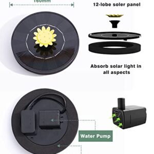 Xinhong 1.4W Solar Bird Bath Fountain, Solar Fountain Pump for Bird Bath with 6 Petal Nozzles, Solar Powered Fountain Pump Outdoor Watering Submersible Pump for Pond, Pool, Garden, Fish Tank