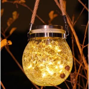 Solar Glass Lanterns Outdoor, Warm Light Garden Solar Light Hanging Glass Jar Waterproof Lantern Table LED Lamps