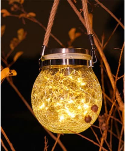 Solar Glass Lanterns Outdoor, Warm Light Garden Solar Light Hanging Glass Jar Waterproof Lantern Table LED Lamps