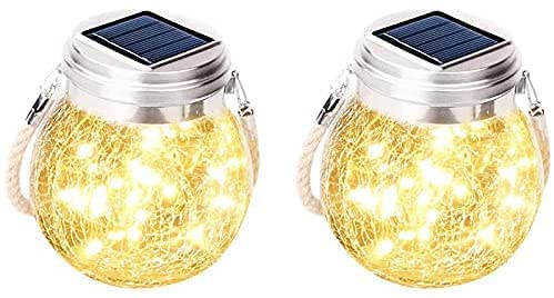 Solar Glass Lanterns Outdoor, Warm Light Garden Solar Light Hanging Glass Jar Waterproof Lantern Table LED Lamps