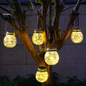 Solar Glass Lanterns Outdoor, Warm Light Garden Solar Light Hanging Glass Jar Waterproof Lantern Table LED Lamps