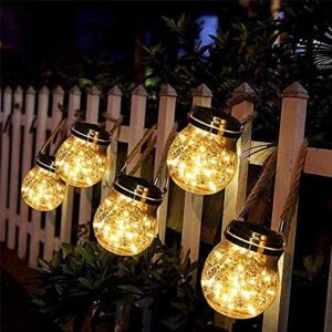 Solar Glass Lanterns Outdoor, Warm Light Garden Solar Light Hanging Glass Jar Waterproof Lantern Table LED Lamps