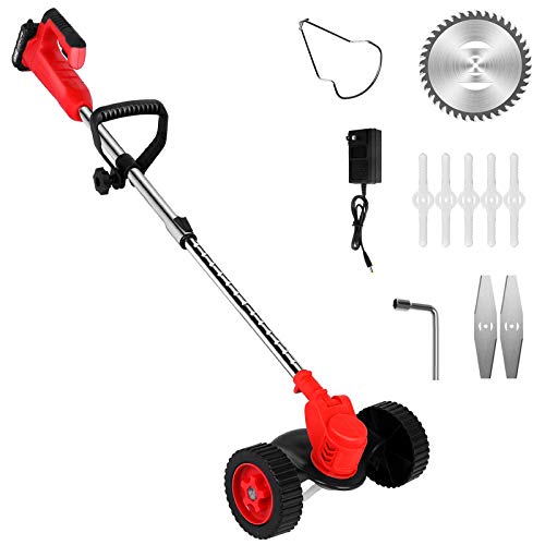 Electric Cordless Weed Wacker Grass Trimmer with 3 Function Blades, Height Adjustable Lawn Mower 24V Lithium Ion Battery for Home Garden, Lawn, Yard