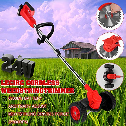 Electric Cordless Weed Wacker Grass Trimmer with 3 Function Blades, Height Adjustable Lawn Mower 24V Lithium Ion Battery for Home Garden, Lawn, Yard