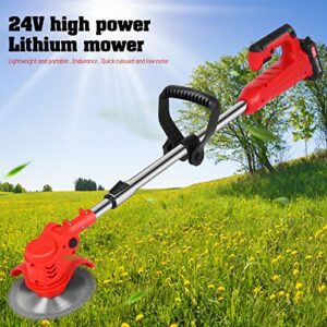 Electric Cordless Weed Wacker Grass Trimmer with 3 Function Blades, Height Adjustable Lawn Mower 24V Lithium Ion Battery for Home Garden, Lawn, Yard